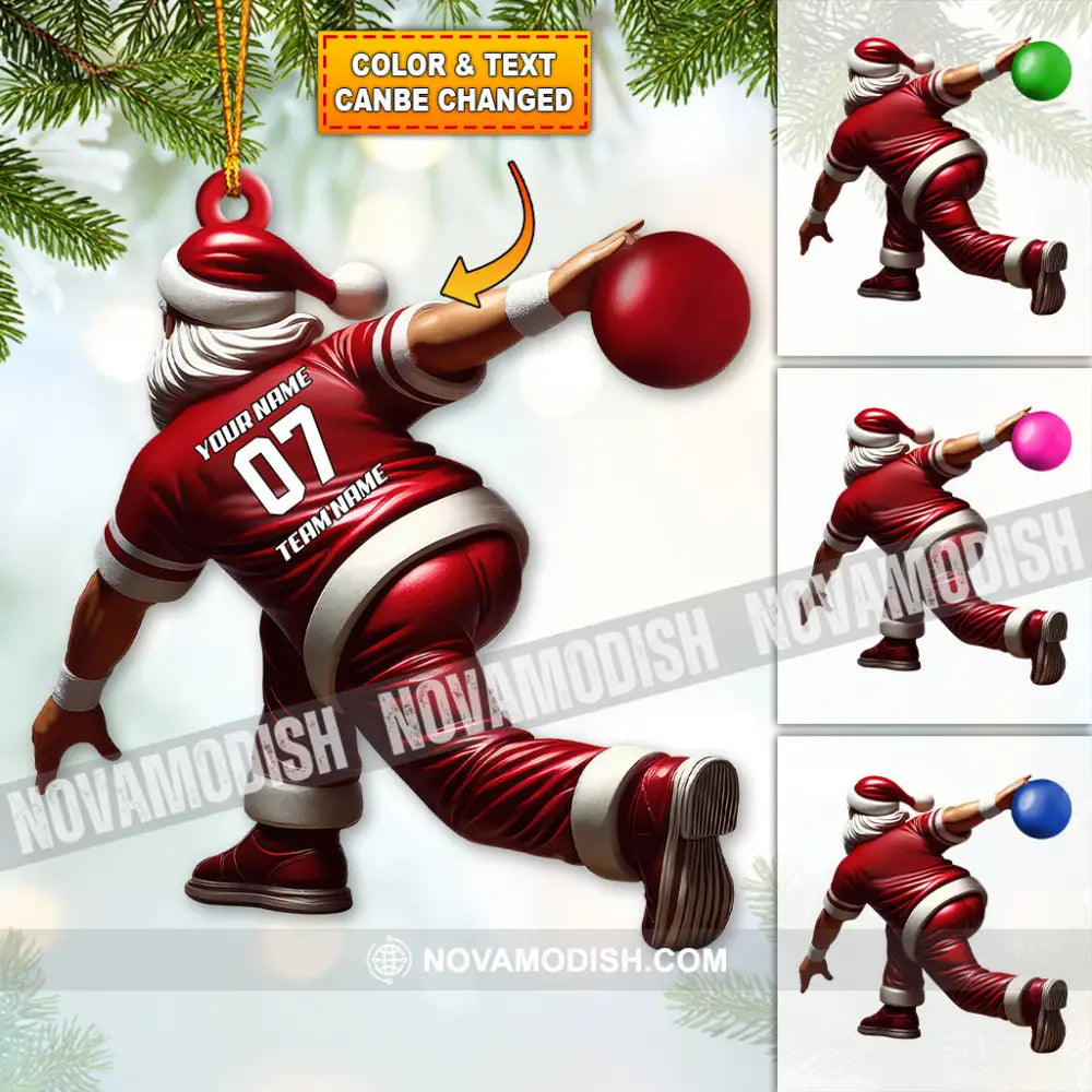 Custom Name Bowling Santa Ornament, Bowling Lover Christmas