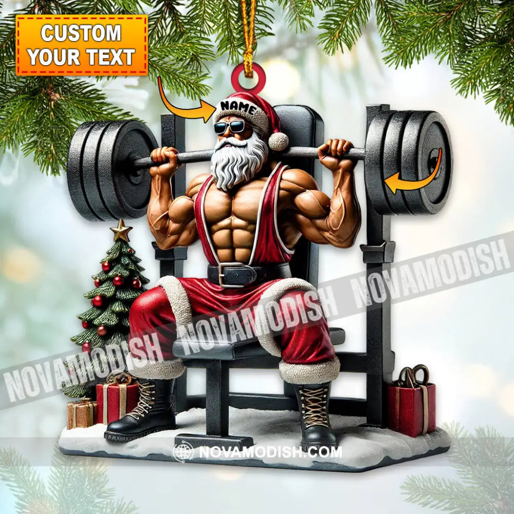 Custom Name Gym Work Out Santa Ornament, Gymnastics Christmas Gift