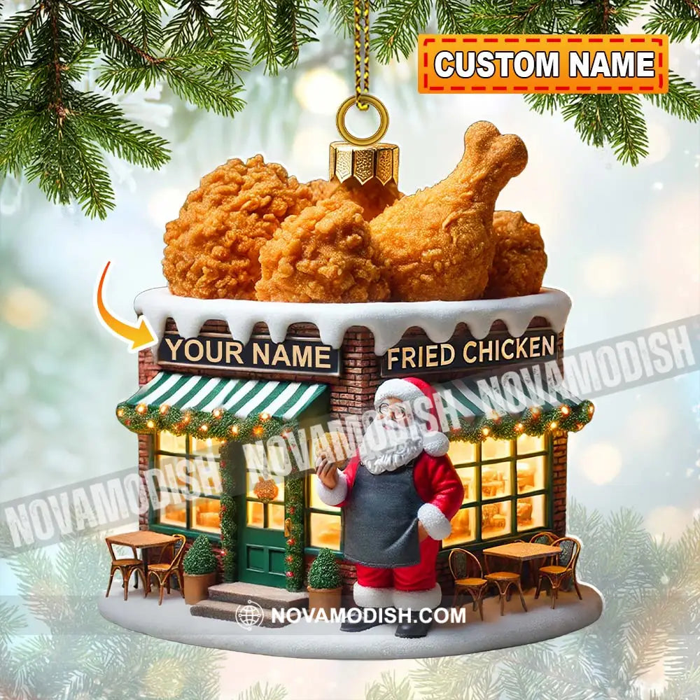 Custom Name Santa Fried Chicken Ornament, Fried Chicken Shop Christmas