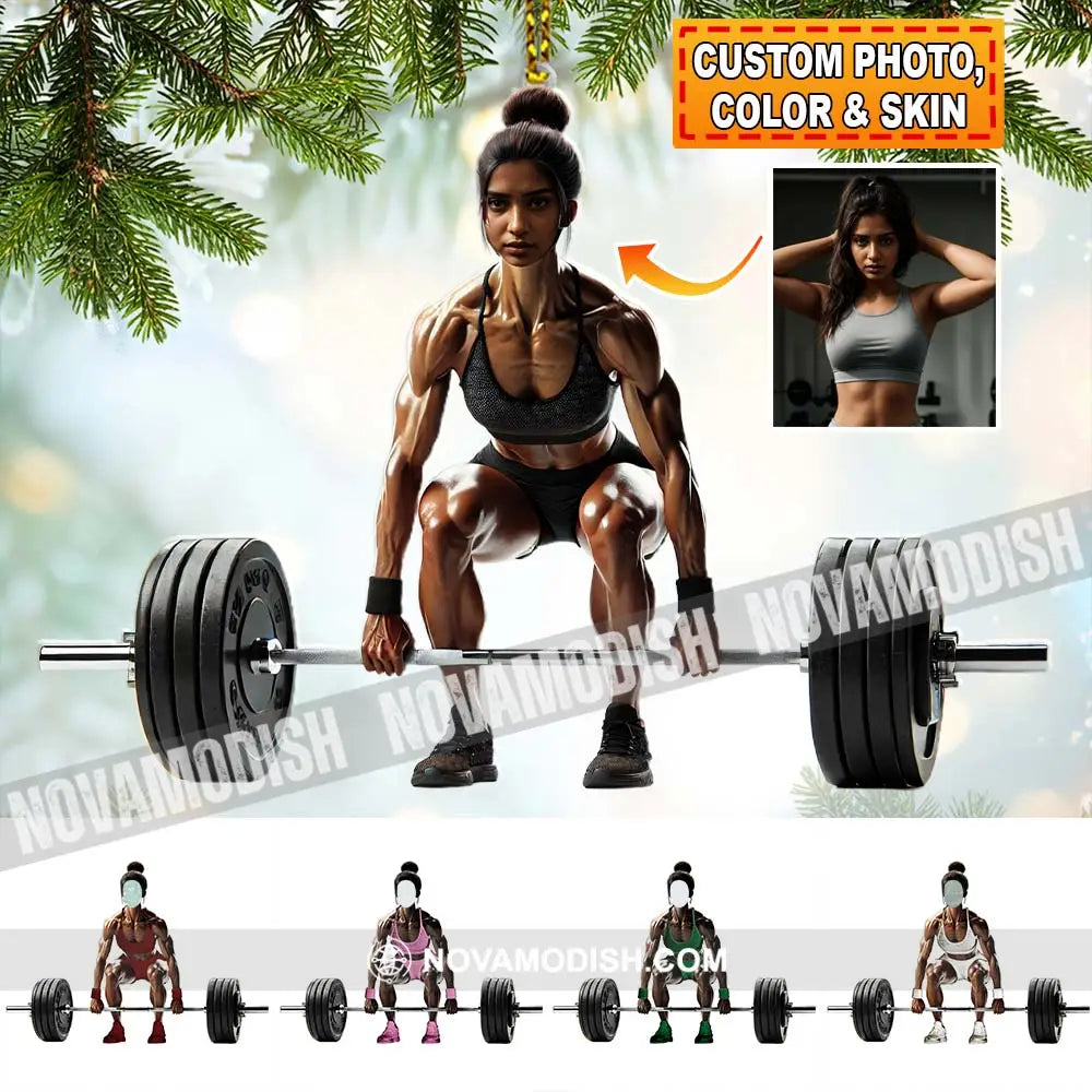Custom Name Woman Gym Work Out Santa Ornament, Gymnastics Christmas Gi