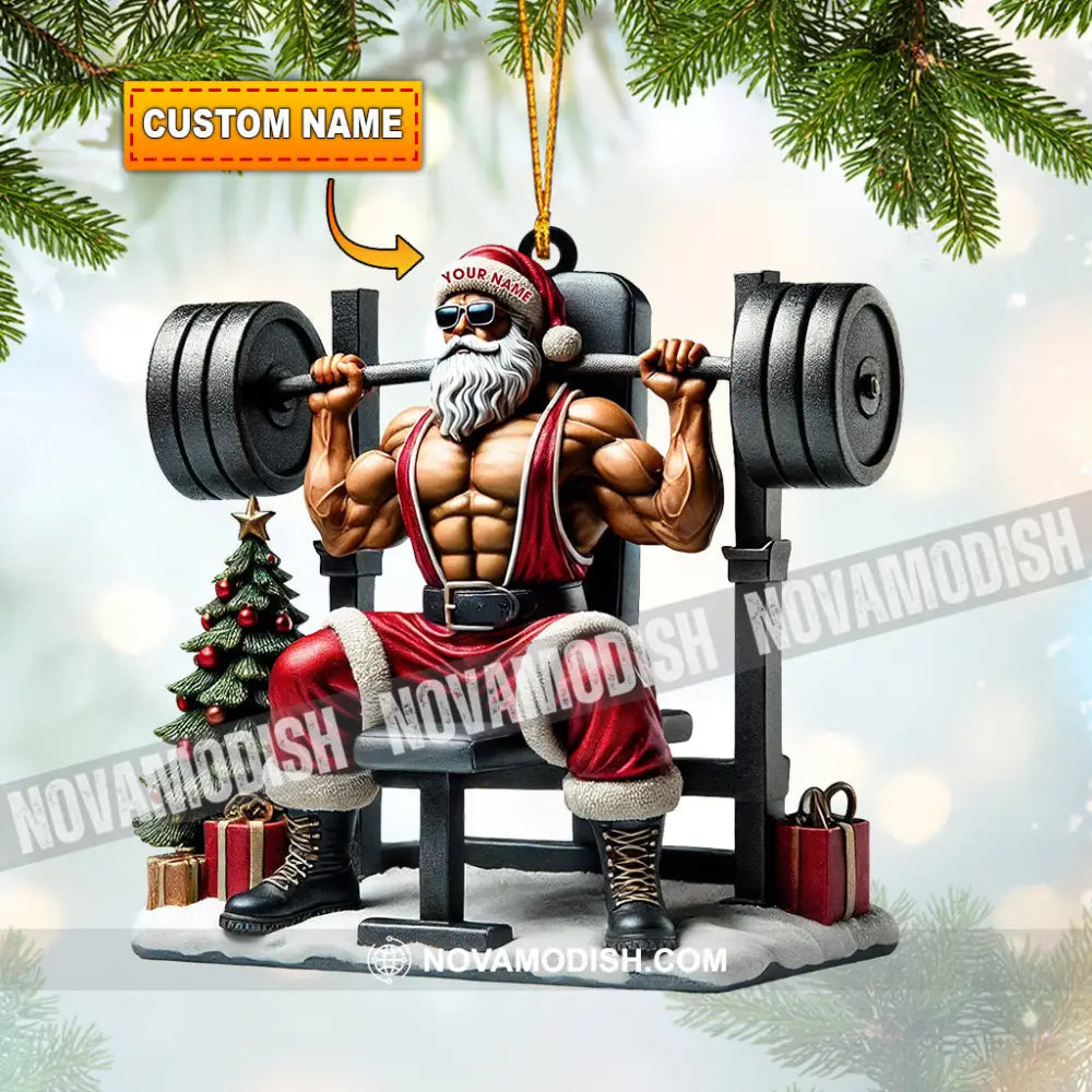 Santa Muscle Weightlifting Christmas Ornament, Personalized Ornament