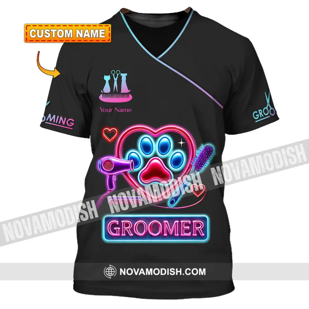Unisex Shirt, Custom Name Pet Groomer Shirt, Groomer Polo Long Sleeve